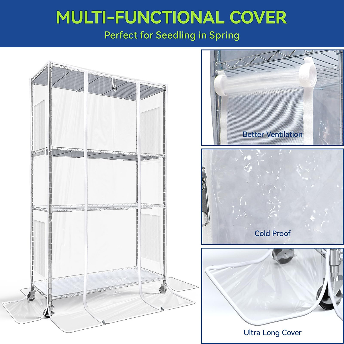 Monios-L Indoor Greenhouse with Grow Light and Shelf,Mini Greenhouse with 4-Tier Metal Plant Stand,Full Spectrum Growing Lamps with Clear Cover Tent for Seed Starter System,(35Lx14Wx61H)