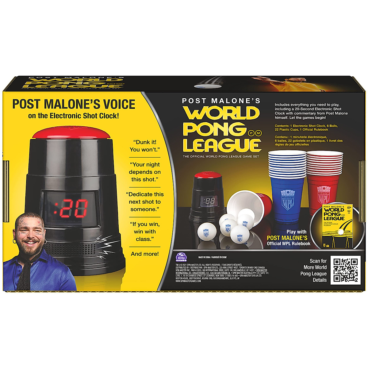 Post Malone, World Pong League Beer Pong Drinking Game for Bachelor Party Outdoor Games with Plastic Cups Ping Pong Balls, for Adults Ages 18 and up