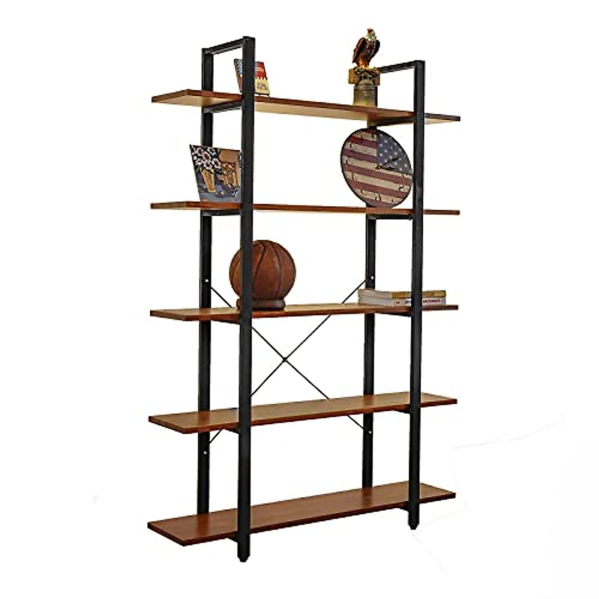 CONSDAN Industrial Bookshelf, USA Grown Hardwood, Real Wood Bookshelves, Modern Open Rustic Bookcase, Storage Shelf, Display Shelf, Poplar Solid Wood-5 Tier Shelf