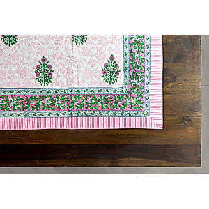 ABHOOH Hand Block Print Tablecloth for Rectangle Table, Block Print Table Cover for Kitchen Dinning Tabletop Decoration Parties Weddings Bithday Christmas (60 X 108 Inches)