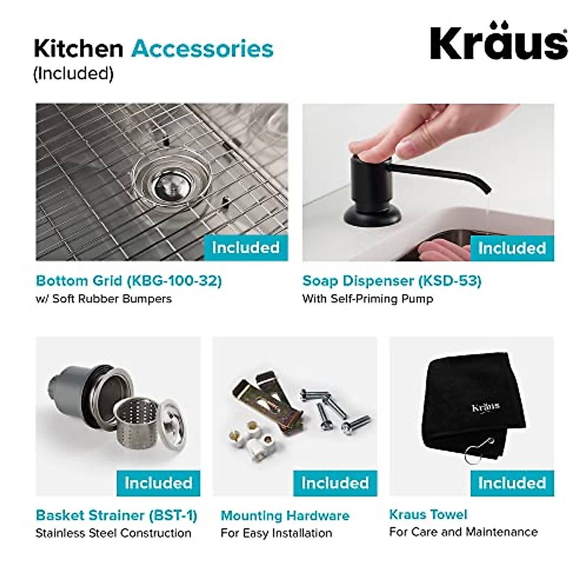 KRAUS 32-inch 16 Gauge Standart PRO Kitchen Sink Combo Set with Matte Black Bolden 18-inch Kitchen Faucet and Soap Dispenser, KHU100-32-1610-53MB