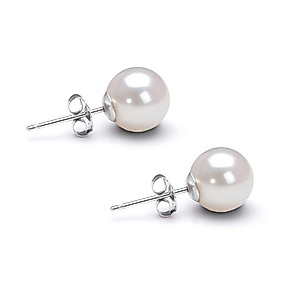Japanese Akoya Cultured Pearl Earrings Stud AAAA Graded 9mm White Stud Earrings for Women with 14K Gold Settings and Jewelry Gift Box - Orien Jewelry