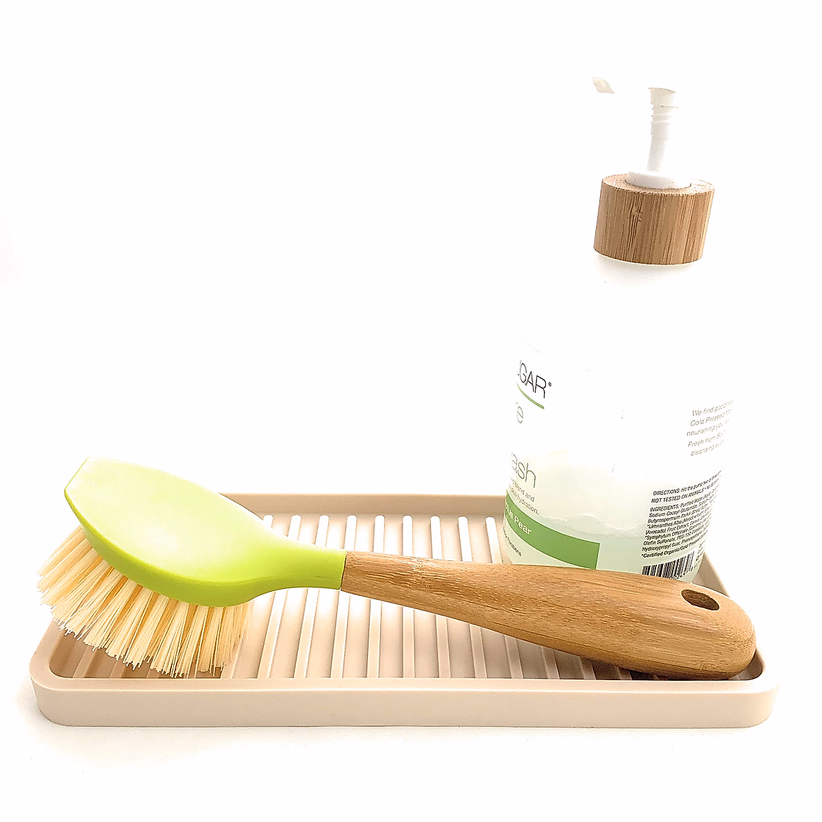 Happitasa Silicone Kitchen Sink Organizer Tray, Sponge Holder and Countertop Protector | Straight Lines Style (SAND DOLLAR, 10"x5.25")