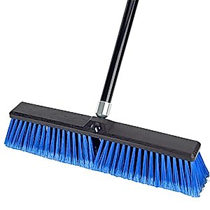18 Inches Outdoor Push Broom Heavy Duty Shop Broom with 63" Long Handle for Deck Driveway Garage Yard Patio Concrete Floor Cleaning(Blue)