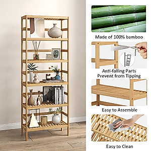 HLXZN 6 Tier Bamboo Freestanding Shelf Unit, Multifunctional Bookshelf Bookcase for Bathroom, Kitchen, Living Room, Office
