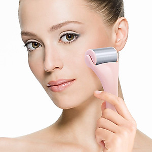 Ice Roller for Face and Eye 2 Pcs,Face Roller Skin Care for Puffiness,Migraine,Pain Relief,Eye Roller For Puffy Eyes Dark Circles,Stainless Steel Facial Roller (Pink)