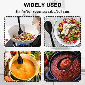 Silicone Spoon, for Kitchen Cooking, Mixing, Stirring, Basting, Serving and Baking, Soup and Sauce Utensil, Food Grade Rubber, Nonstick High Heat Resistant (Black)