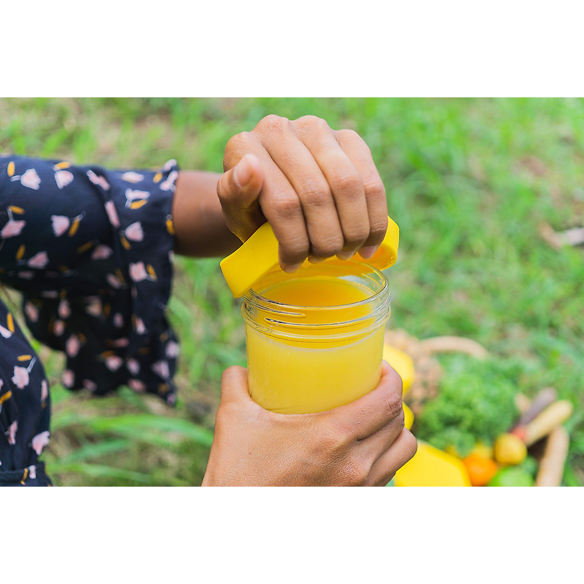 HOUSERRY DELUXE Easy-Grip Easy-Open 100% Silicone Mason Jar Lid - 3 pcs (WIDE MOUTH, YELLOW)