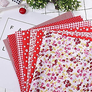 Gaweb 7Pcs 25x25cm Floral Patchwork Cotton Fabric Plain Cloth for DIY Sewing Quilting for Patchwork, Sewing Tissue to Patchwork,Squares Bundles Red