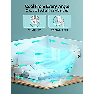 VAGKRI Wall Mount Fan, 16 Inch Wall Fan with 5 Blades, 5 Speeds, 8 Hour Timer, 90° Oscillating Quiet Fan with Remote for Home Office Bedroom Living Room Garage