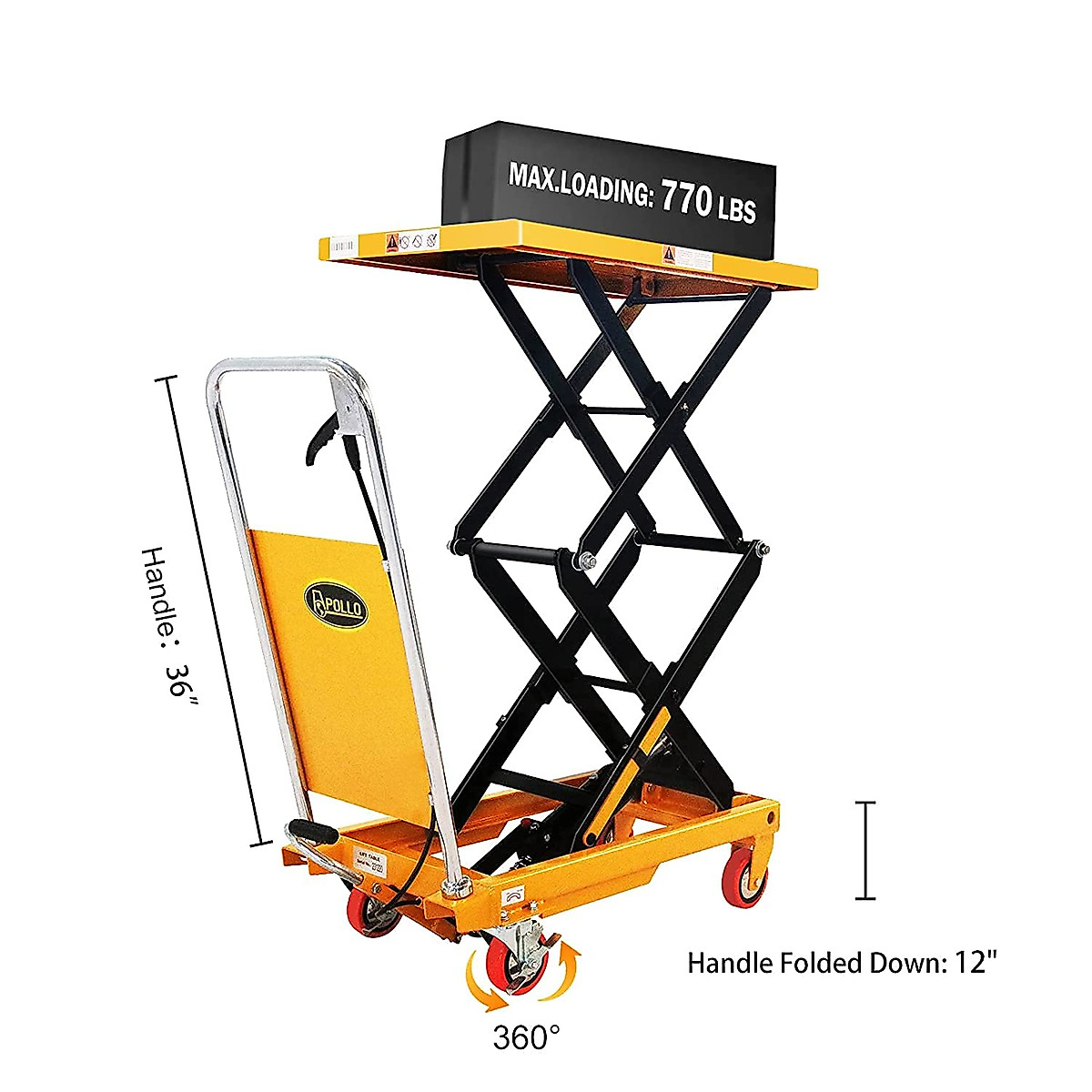 APOLLOLIFT Electric Power Lithium Battery Pallet Jack Truck 3300lb Cap. 48" x27" and Double Scissor Hydraulic Lift Table/Cart 770lbs Capacity 51.2" Lifting Height