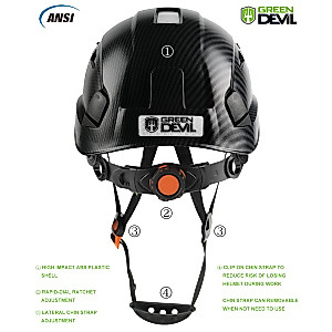 GREEN DEVIL Safety Helmet Hard Hat Adjustable Lightweight Vented ABS Work Helmet for Men and Women 6-Point Suspension ANSI Z89.1 Approved Ideal for Industrial & Construction