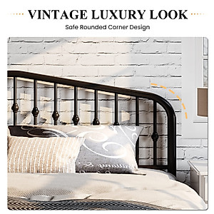 SHA CERLIN Full Size Metal Platform Bed Frame with Victorian Style Wrought Iron-Art Headboard/Footboard, No Box Spring Required, Black