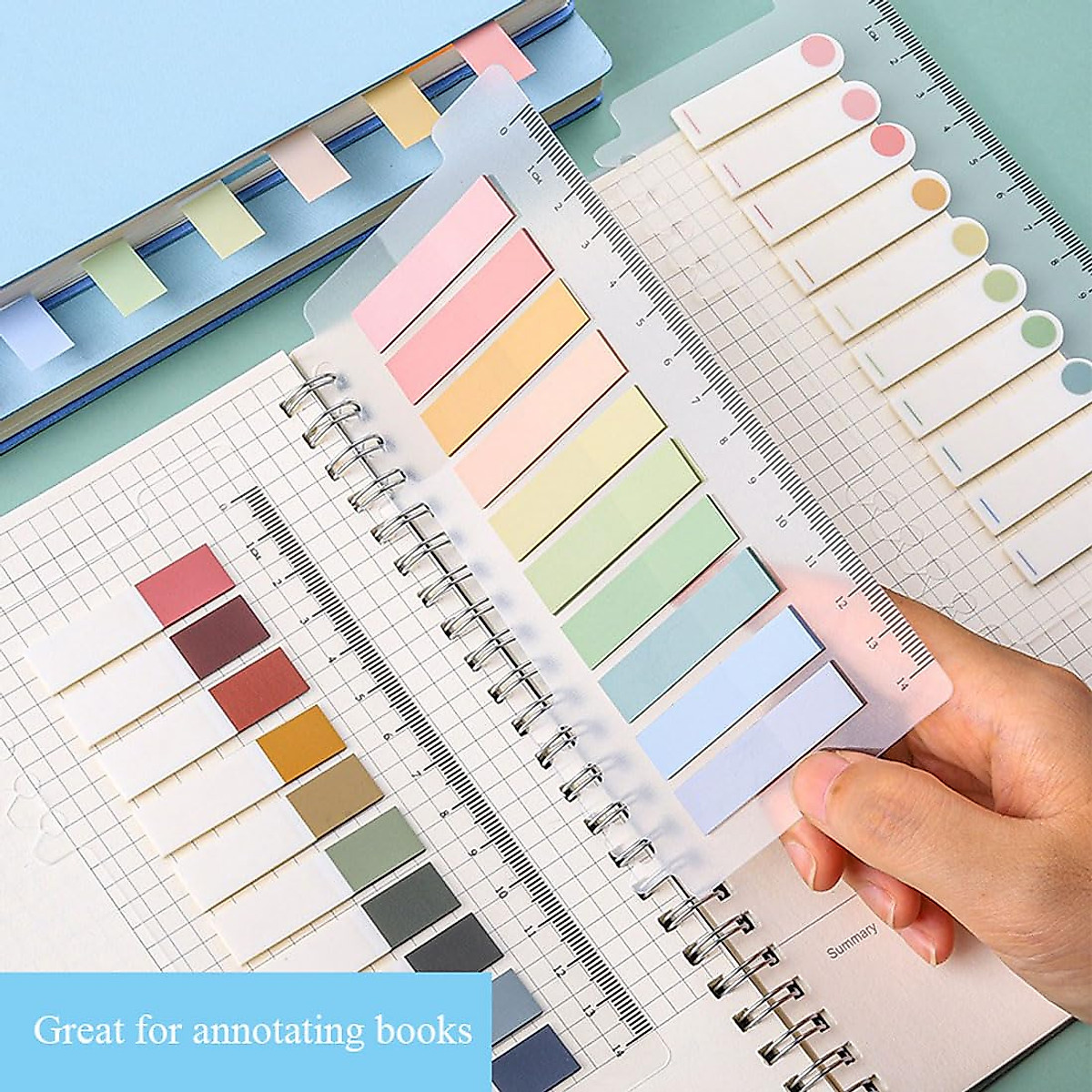 2400 Pcs Morandi Sticky Tabs, 12 Sheets Sticky Index Tabs, Book Tabs, Page Markers, Colorful Book Annotating Tabs, Page Tabs, Sticky Flags, Transparent Sticky Note Tabs, File Index Tabs with Ruler