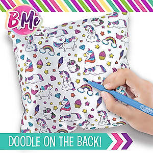 B Me Sequin Unicorn Pillow for Girls - Reversible Double Sided Rainbow Doodle Sequined Pillows - Bedroom Decor Art - Creative Magic Glitter Pillow with 8 Markers