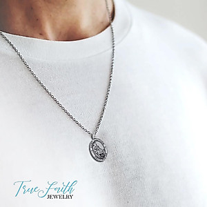 TrueFaithJewelry Sterling Silver St Matthew Medal Patron Saint Pendant Necklace Religious Jewelry, 7/8 Inch