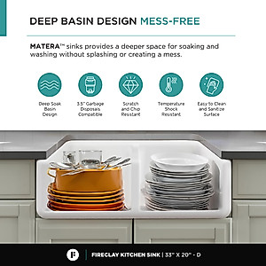 Single Bowl Kitchen Sink - 33 Inch Fireclay Deep Curved Apron Front Kitchen Sink - Premium Double Bowl Sinks for Home, Farmhouse (Grid & Strainer Included) White