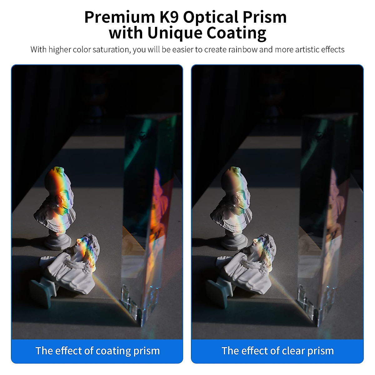 Meking 3Pcs Photography Crystal Prism with Mini Tripod, Camera Lens Optical Crystal Ball Glass, Cube and Pyramid Prism for Rainbow Effect Make Teaching Light Spectrum Physics