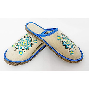PetriStor 100% Natural Wool Felt Sauna Slippers Ukrainian Ornament Blue for Men - Sauna Banya Slippers Felt Bathhouse/Vaporarium - Made in Ukraine