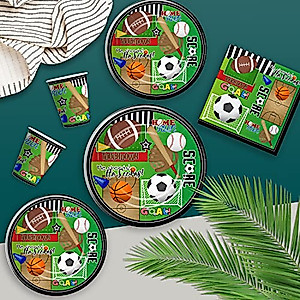 Xigejob Sports Party Supplies Tableware, Sports Party Decorations Include Plates, Cups, Napkins, Sports Theme Birthday Party Supplies, Soccer Basketball Baseball Football Theme Dinnerware | Serve 24