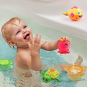 iPlay, iLearn Baby Bath Toys w/ Organizer, Water Squirting Octopus, Wind Up Swimming Turtle, Bathtub & Shower, Stacking Cups, Gift for 6, 9, 12, 18 Months 1, 2, 3 Years, Toddlers, Girls, Boys & Kids