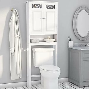 Multi-Function Holder Shelf w/ 2 Doors Tower Storage Over The Toilet Organizer Modern Design Bathroom, Balcony, Laundry Space Saver, Home Office
