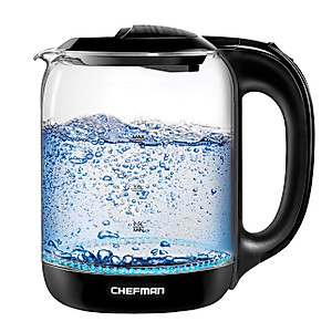 Chefman 1.7 Liter Electric Glass Tea Kettle, Fast Hot Water Boiler, One Touch Operation, Boils 7 Cups, Swivel Base & Cordless Pouring, Auto Shut-Off