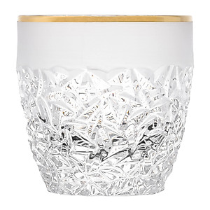 Barski - European Quality Glass - Crystal - Set of 6 - Double Old Fashioned Tumblers - DOF - each Tumbler is 12 oz. - with Frosted Crack Design and Gold Band - Glasses are Made in Europe