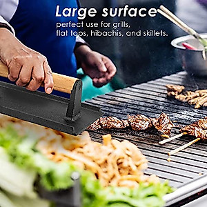Bacon Hamburger Press for Griddle Flat Top Teppanyaki, HaSteeL Pre Seasoned 8 x 4In Cast Iron Grill Weight with Wooden Handle, Perfect for BBQ Steaks Pannis Sandwiches Meats - 1Pk