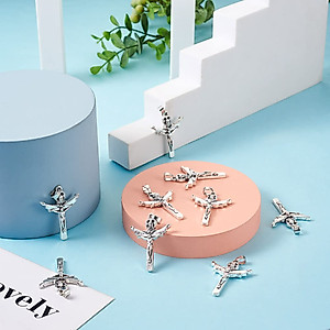 KISSITTY 10pcs Tibetan Style Alloy Crucifix Cross Pendants Religious Cross Charms with Pinch Bail for Easter Rosary Holy Beads Necklace Jewelry Making Antique Silver