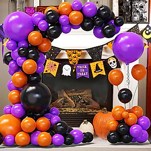 Myafqsj Halloween Balloons Black and Orange Balloons Arch Kit, 138 Pcs Matte Black Purple Orange Latex Balloons Garland for Halloween Anniversary Graduation Festival