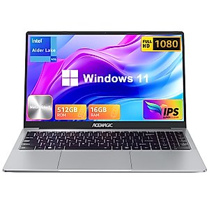 ACEMAGIC Laptop Computer, 16GB DDR4 512GB SSD, 15.6 Inch Laptop with Intel Quad-Core N95(Up to 3.4GHz), Metal Shell, BT5.0, 5G WiFi, USB3.2, Type_C, Webcam, Long Battery Life, 180° Open Angle, AX15