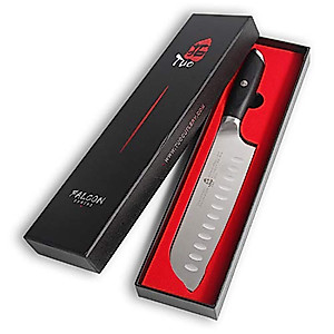 TUO Kitchen Santoku Knife - 7 Inch Asian Knife Japanese Chef Knife- German HC Steel Kitchen Knife with Pakkawood Handle - FALCON SERIES with Gift Box