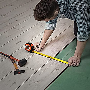 Tape Measure 25 Ft, Easy Read Fractions, Magnetic Hook, Bottom Temporary Finger Lock, Shock Absorbent Rubber Case