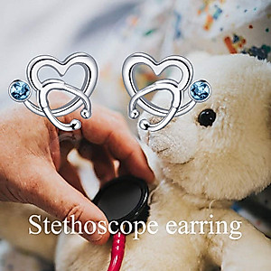 AOBOCO Nurse Earrings Sterling Silver Stethoscope Earrings Simulated Birthstone Studs Earrings with Swarovski Crystal,Fine Jewelry Gifts For Nurse Doctor RN Medical Student