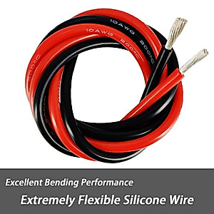 Shonsin 10 Gauge Silicone Wire Spool 50FT Red, Extremely Flexible 10 AWG Automotive Wire, 1050 * 0.08mm Tinned Stranded Copper (5.3mm2) High Temp 392℉/200℃ Rating 46 Amp 600V