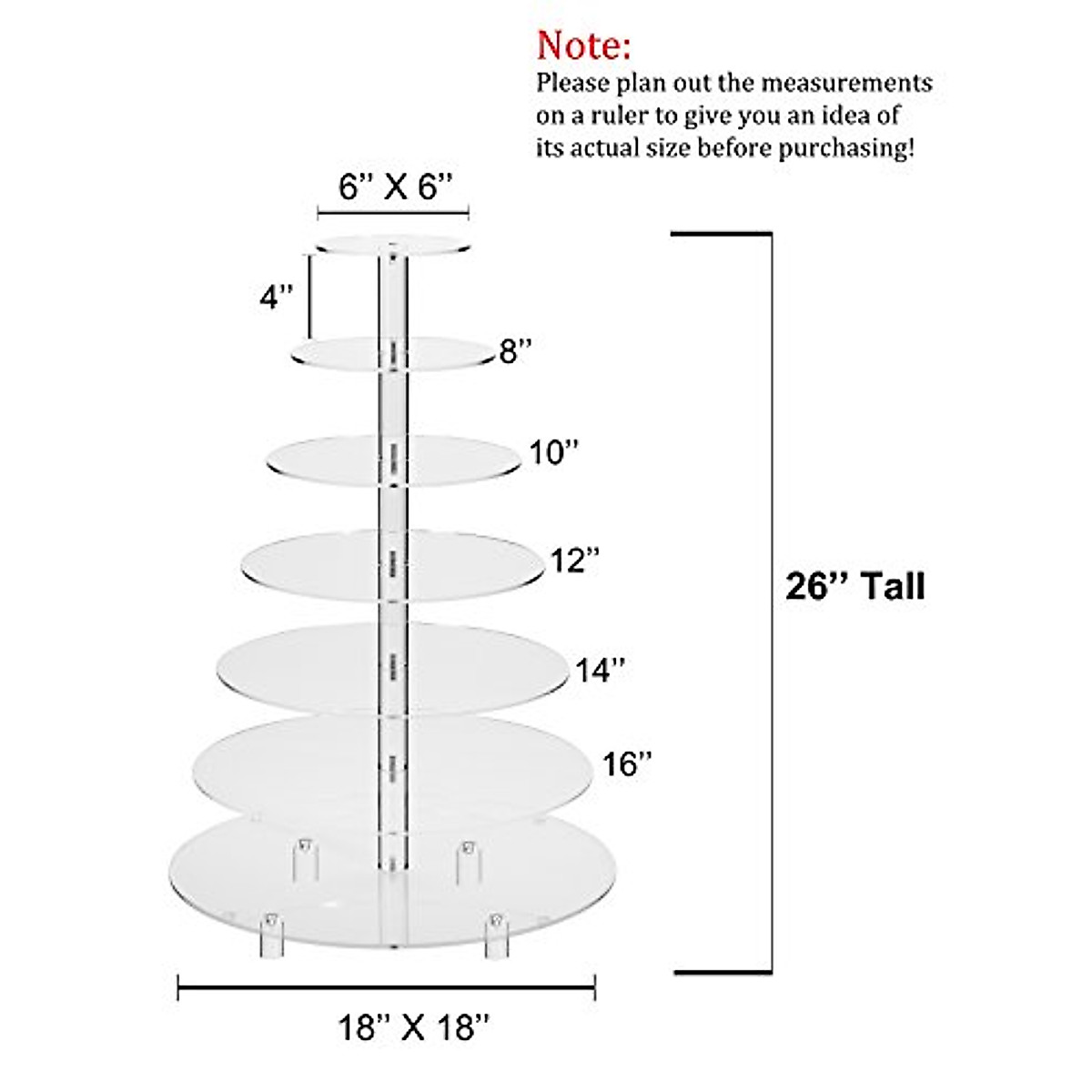Jusalpha® Large 7 Tier Acrylic Round Wedding Cake Stand Dessert Stand Pastry Serving Platter-Food Display Stand for Large Event (Large with Rod Feet Base) (7RF)