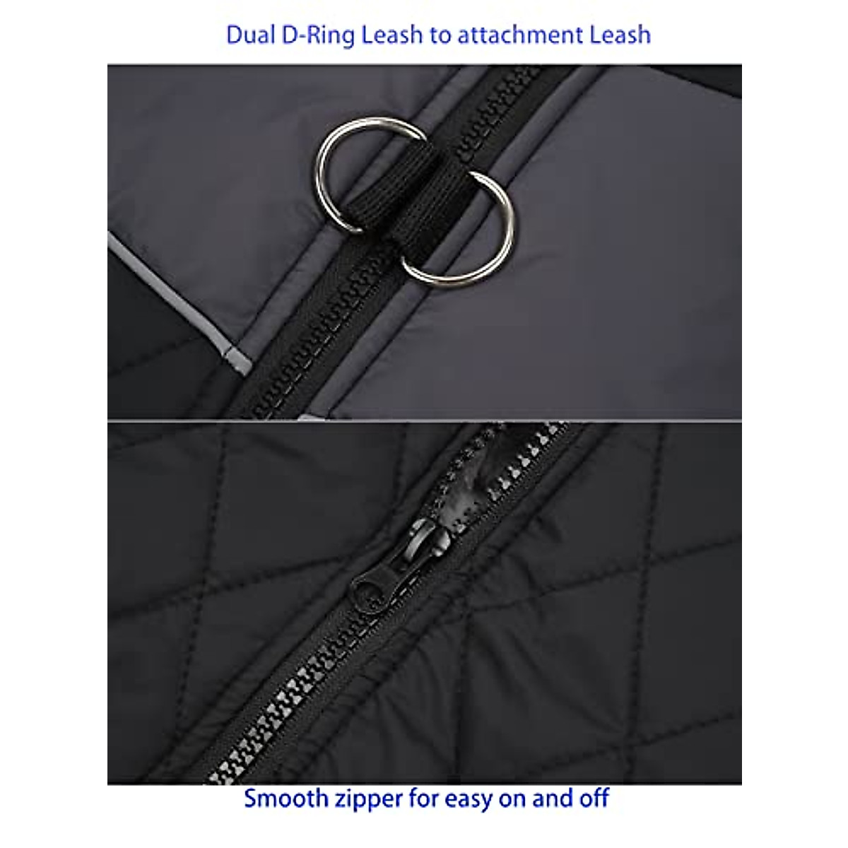 Fleece Lining Warm Dog Coats Padded Vest with D Ring Waterproof Reflective Puppy Jacket for Small Medium Large Dog Winter Coat Clothes Zip Up Apparel for Cold Weather (XL, Blue)