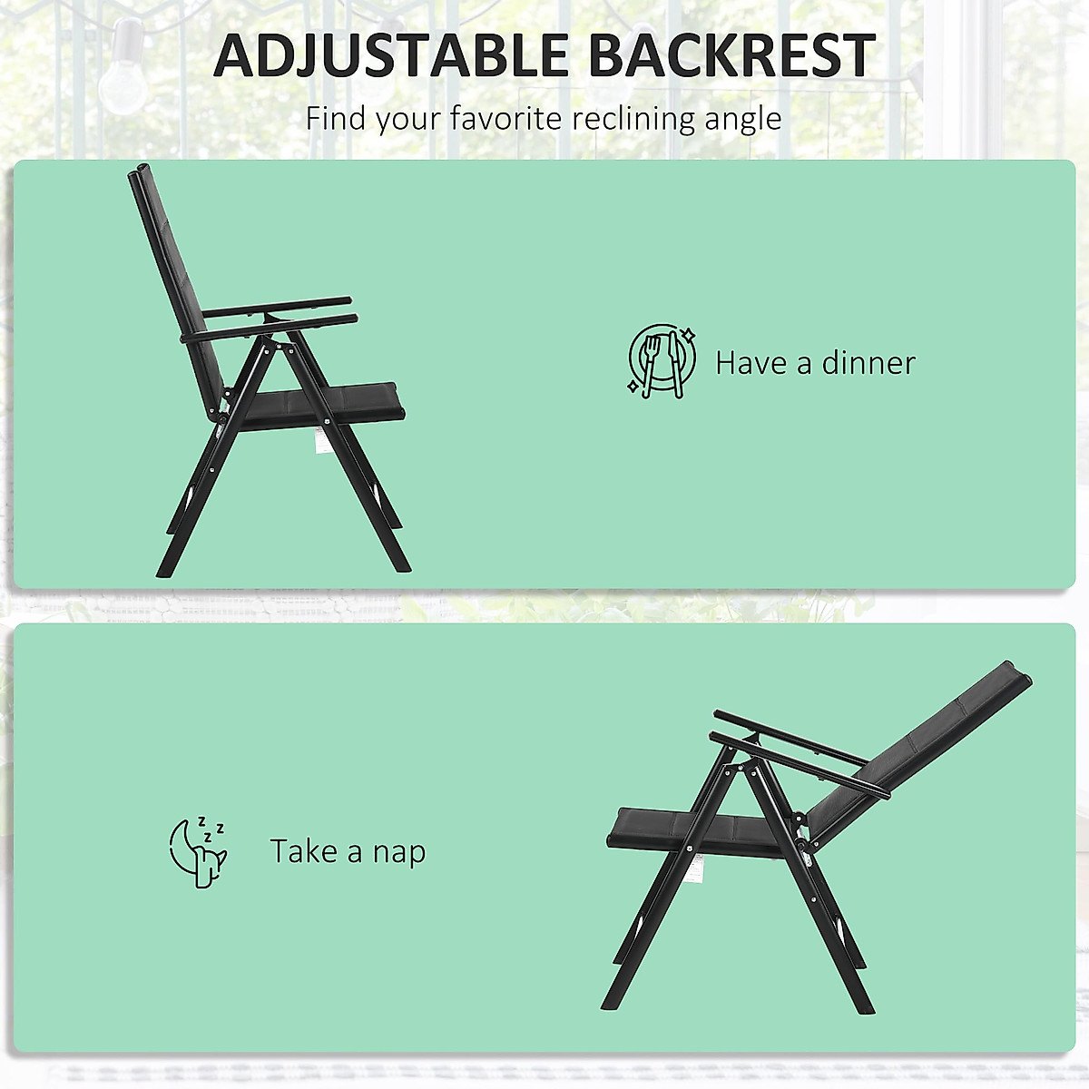 Outsunny 9-Piece Patio Dining Set for 8, Outdoor Aluminum Frames Dining Furniture Set with Expandable Table, Adjustable High Back Portable Chairs and Mesh Fabric Seats, Black