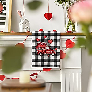 Artoid Mode Buffalo Plaid Gnomes Truck Hello Valentine Kitchen Towels Dish Towels, 18x26 Inch Seasonal Valentine's Day Decoration Hand Towels Set of 4