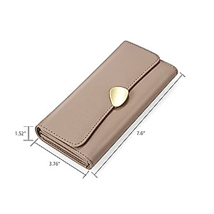 OYATON Clutch Wallets for Women, Soft Faux Leather Women Wallet with Phone Holder Zip Coin Pocket and Cute Leaf Shaped Snap Closure (Khaki)