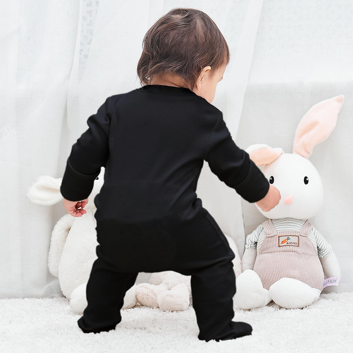 Eleven's Kingdom Baby Boys Pajamas 0-3 Months Black Cotton Footie Set 2-Way Zipper 2 Pack