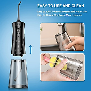Professional Cordless Water Dental Flosser - DayAndNai Portable Waterproof Teeth Cleaner Picks USB Rechargeable Oral Irrigator for Home Travel Braces with 5 Flossing Tips 3 Modes,Black