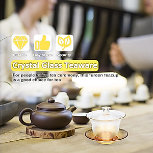 Happyyami Crystal Gaiwan Chinese Japanese Glass Gaiwan Traditional Tea Cup Comprised of Cup and Saucer Lid Tureen for Kung Fu Tea Accessories