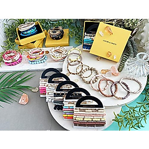 CATCHY & CRAFTY Bracelet Heishi Stretch Stackable Layering Beaded Colorful Bracelets Women Boho Friendship Gift (Brown Multi 02)