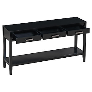 VilroCaz Modern Console Table Sofa Table with 3-Drawer and 1 Bottom Shelf, 59'' Long Solid Wood Sideboard Entrance Table for Entryway Hallway Living Room Foyer Corridor (Black-P1)