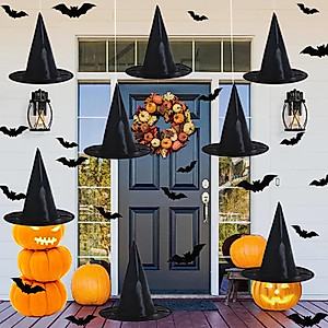Halloween Decorations Witch Hat Witches Hat - 8PCS Black Hanging Witch Hats & 32PCS 3D Bats, Halloween Decor Halloween Party Decoration Witch Costume Accessory for Halloween Indoor Outdoor Decor