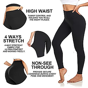 yeuG 7 Pack High Waisted Leggings for Women Tummy Control Soft Workout Yoga Pants(1#7 Pack Black,Large-X-Large)