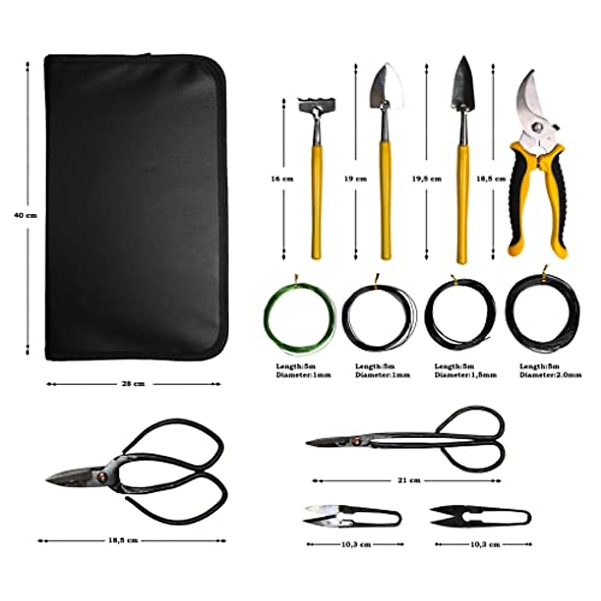 Phoenicus Bonsai Tools Set 13 Pcs High Carbon Steel Succulent Gardening Trimming Tools Set, Bonsai Scissors Set, yellow