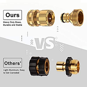 Kesfitt Garden Hose Quick Connector Solid Brass,3/4 Inch GHT Thread Fitting No-Leak Water Hose Female and Male Adapter (4 Sets)